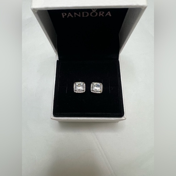 Pandora | Jewelry | Pandora Square Sparkle Halo Stud Earrings | Poshmark